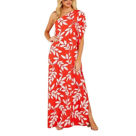 Danqi | Dresses | Danqi White Red Floral Asymmetric Side Slit Maxi Dress Size S | Poshmark